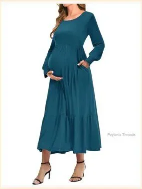 Dresses | Women Nursing Crew Neck Maternity Flowy Long Sleeve Smocked ...